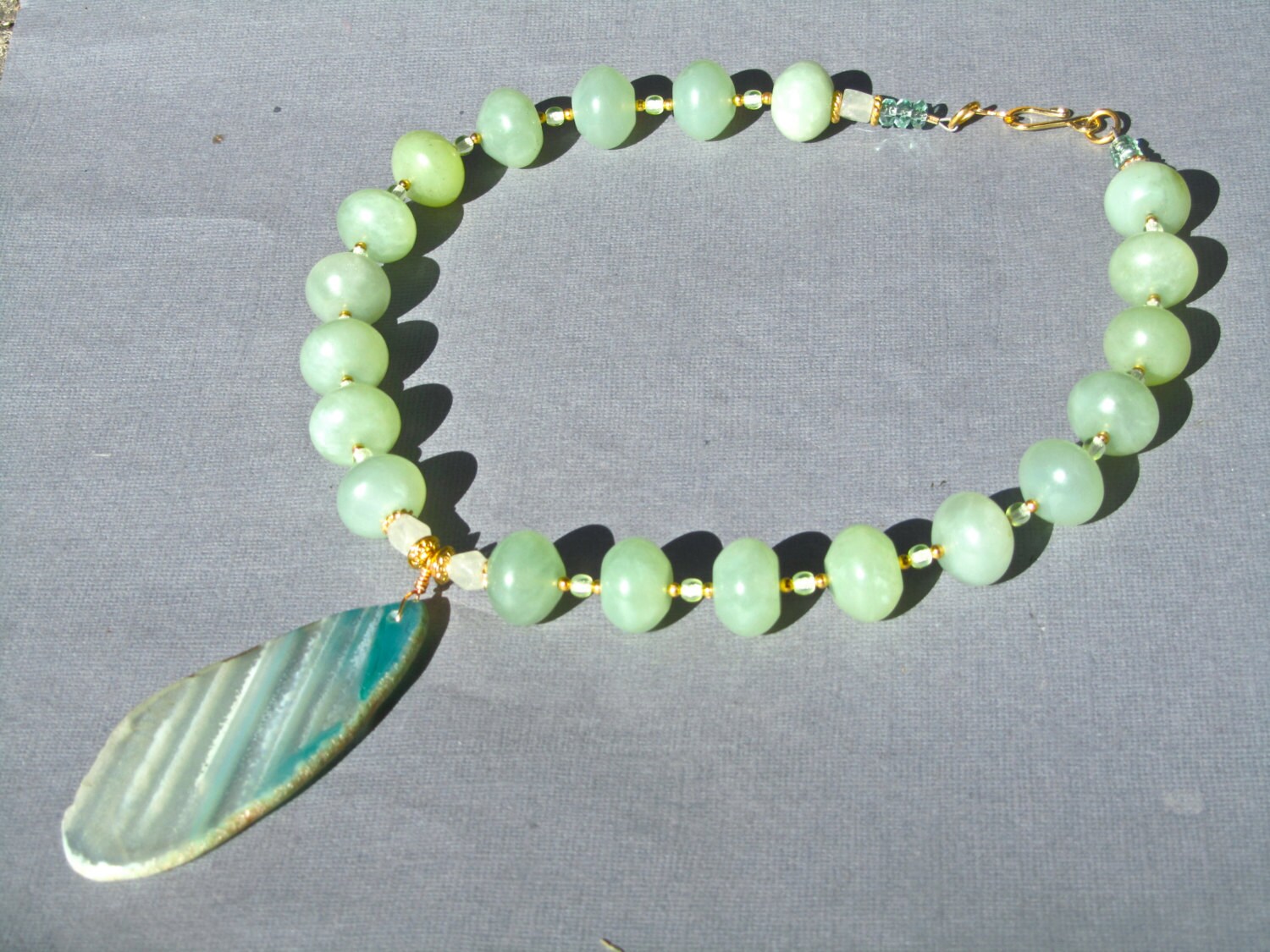 Chunky Statement Necklace Agate Geode Slice Pendant Green - Etsy