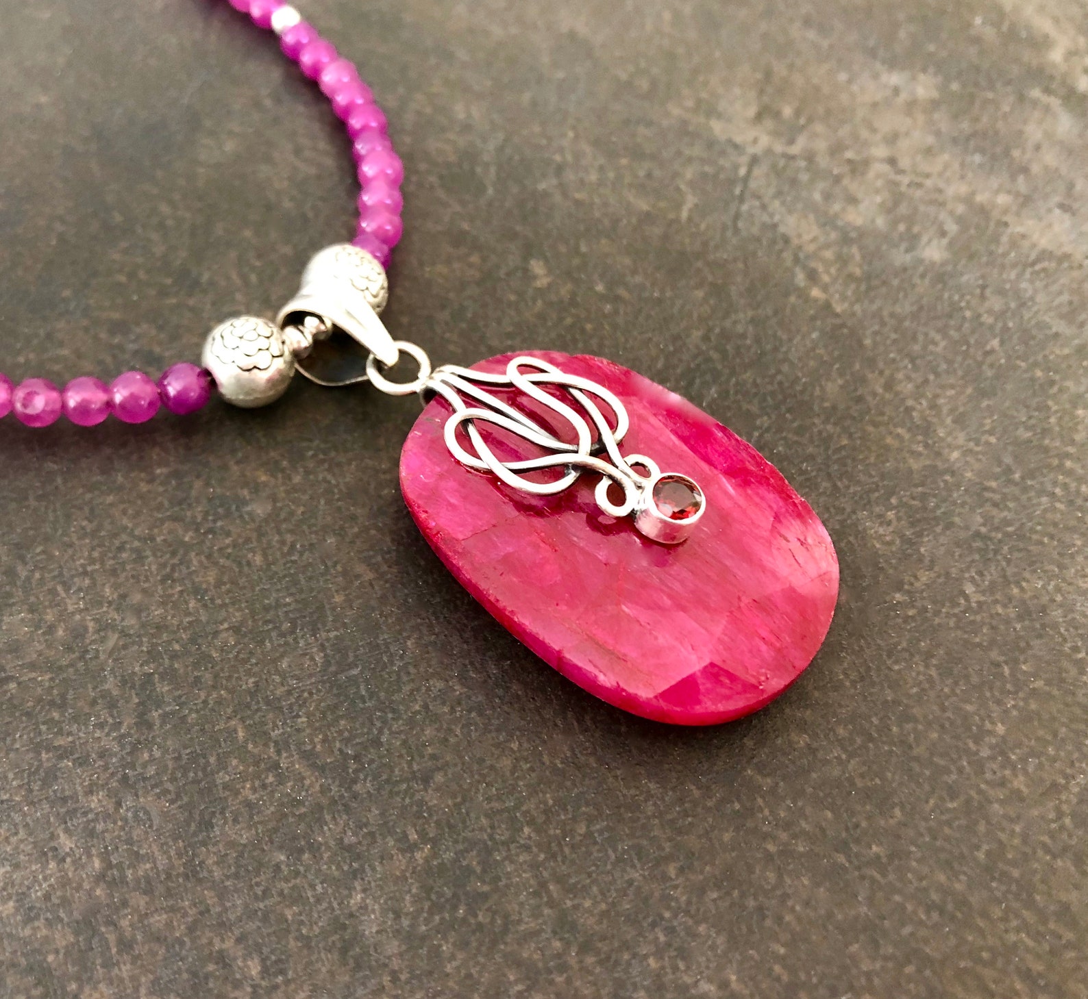 SALE, Ruby Statement Necklace, Big Ruby Pendant, Red Garnet, Hot Pink ...