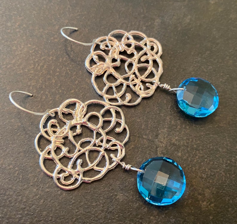 Quartz Statement Earrings London Blue Quartz Earrings Silver - Etsy