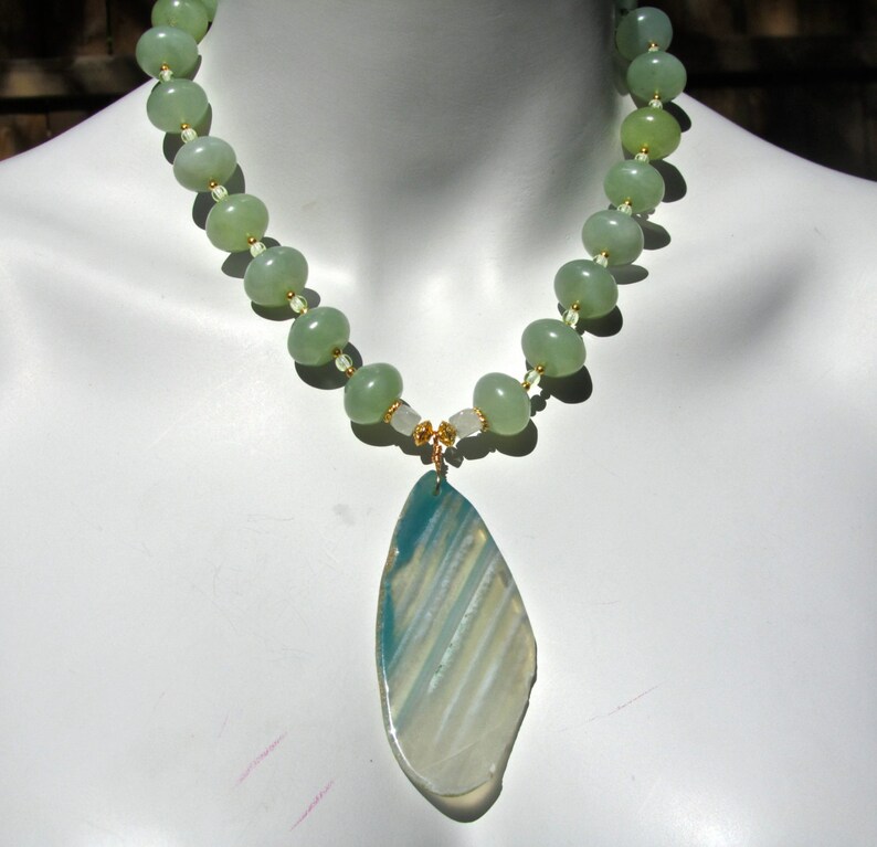 Chunky Statement Necklace Agate Geode Slice Pendant Green - Etsy