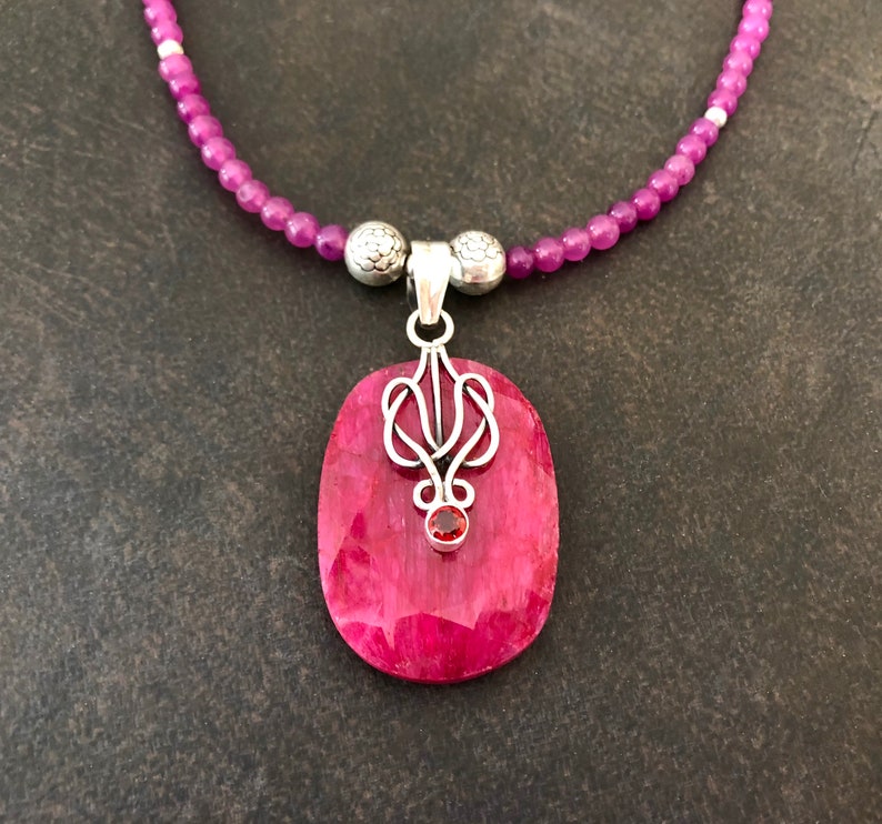 SALE, Ruby Statement Necklace, Big Ruby Pendant, Red Garnet, Hot Pink ...