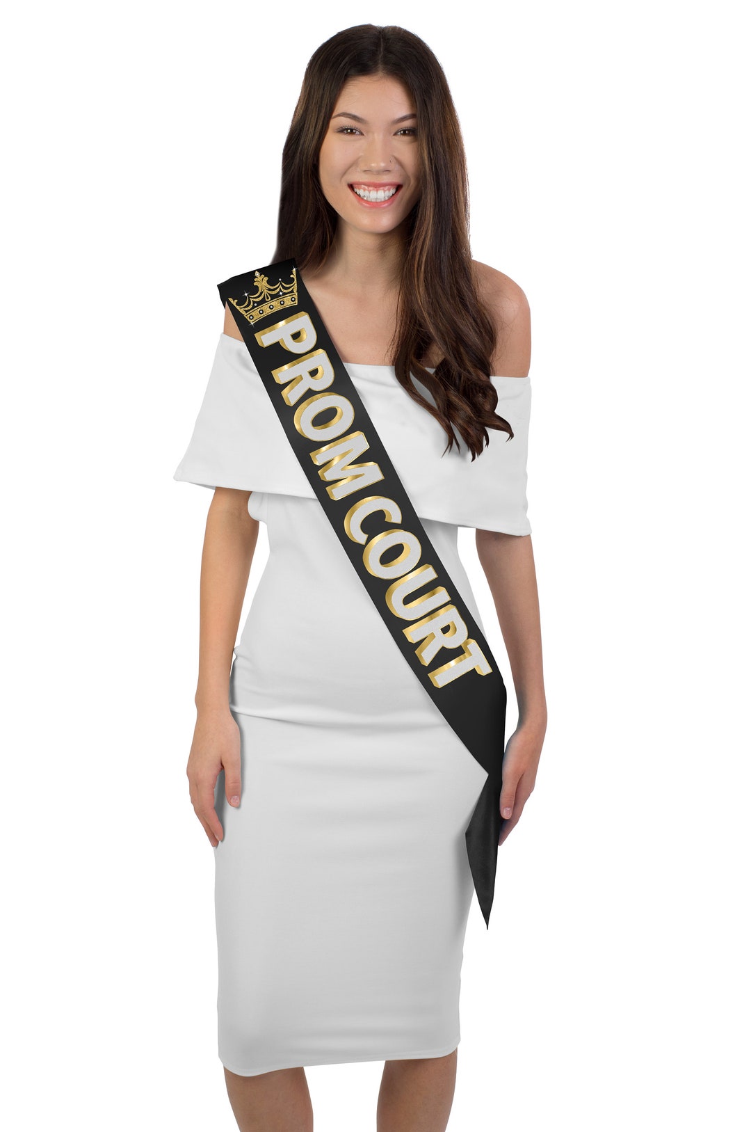Prom Sashes Metallic Gold & White Glitter Luxury Premium Satin Sash ...