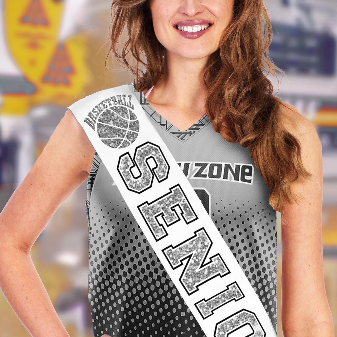 Silver Basketball Senior White Sash • Basketball Team Sashes • Varsity ...