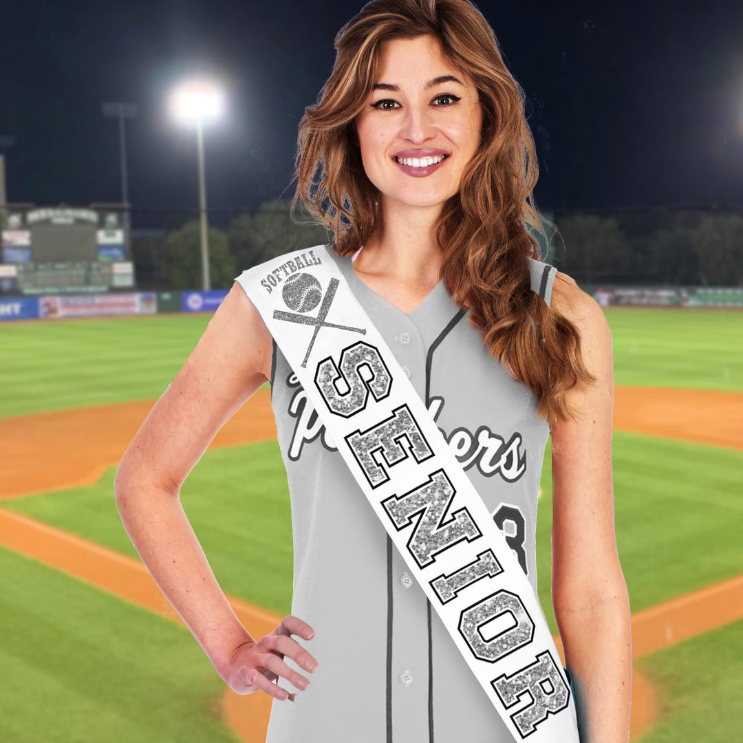 Silver Softball Senior Sash • White Senior Sash • Silver Glitter Bows ...
