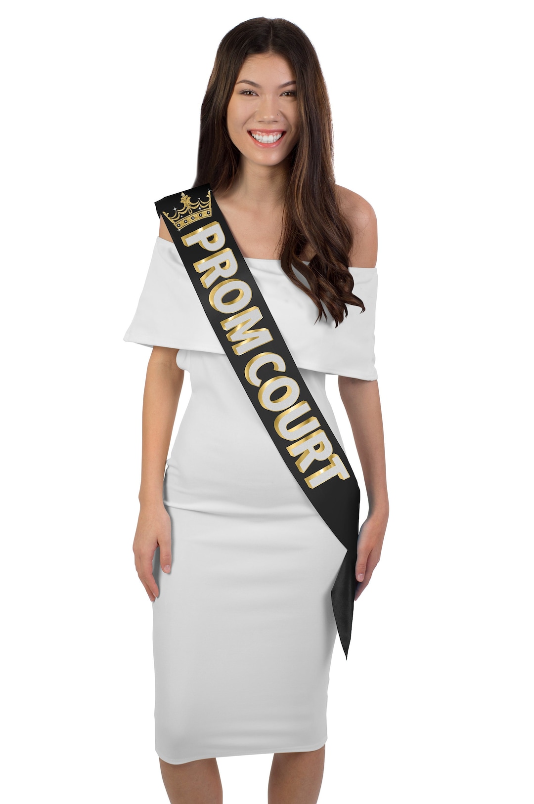 Luxury Prom Sash Metallic Gold & White Glitter Premium Satin Sash Prom ...