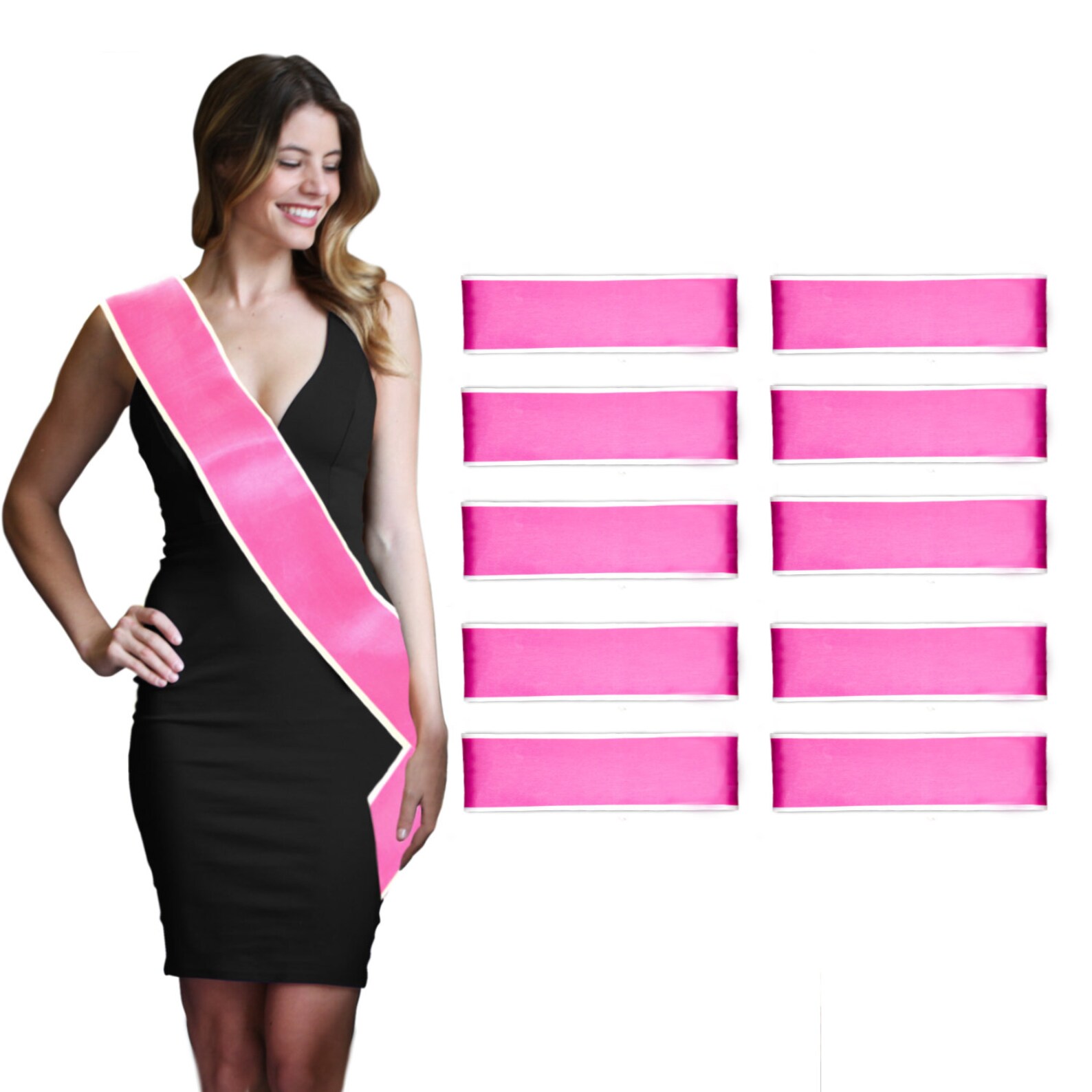 Blank Pink Border Sash Quality Double Layer Satin Sashes | Etsy