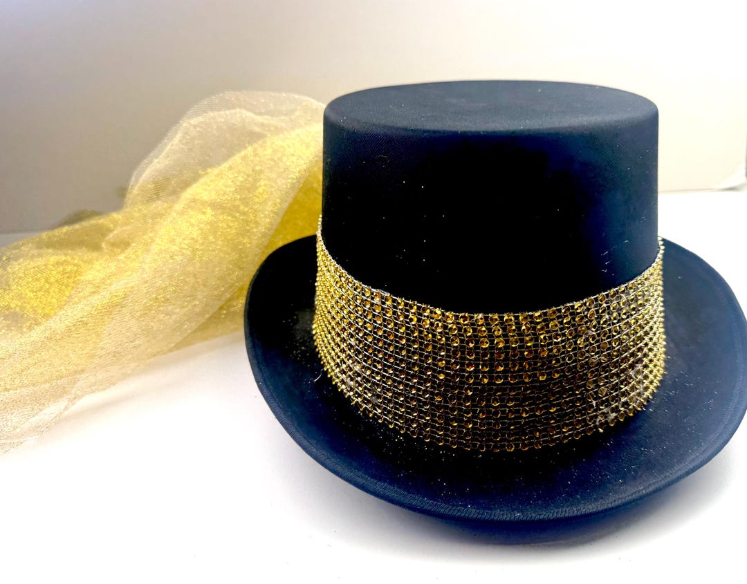 Black & Gold Top Hat With Veil • White Top Hat With Gold Veil ...