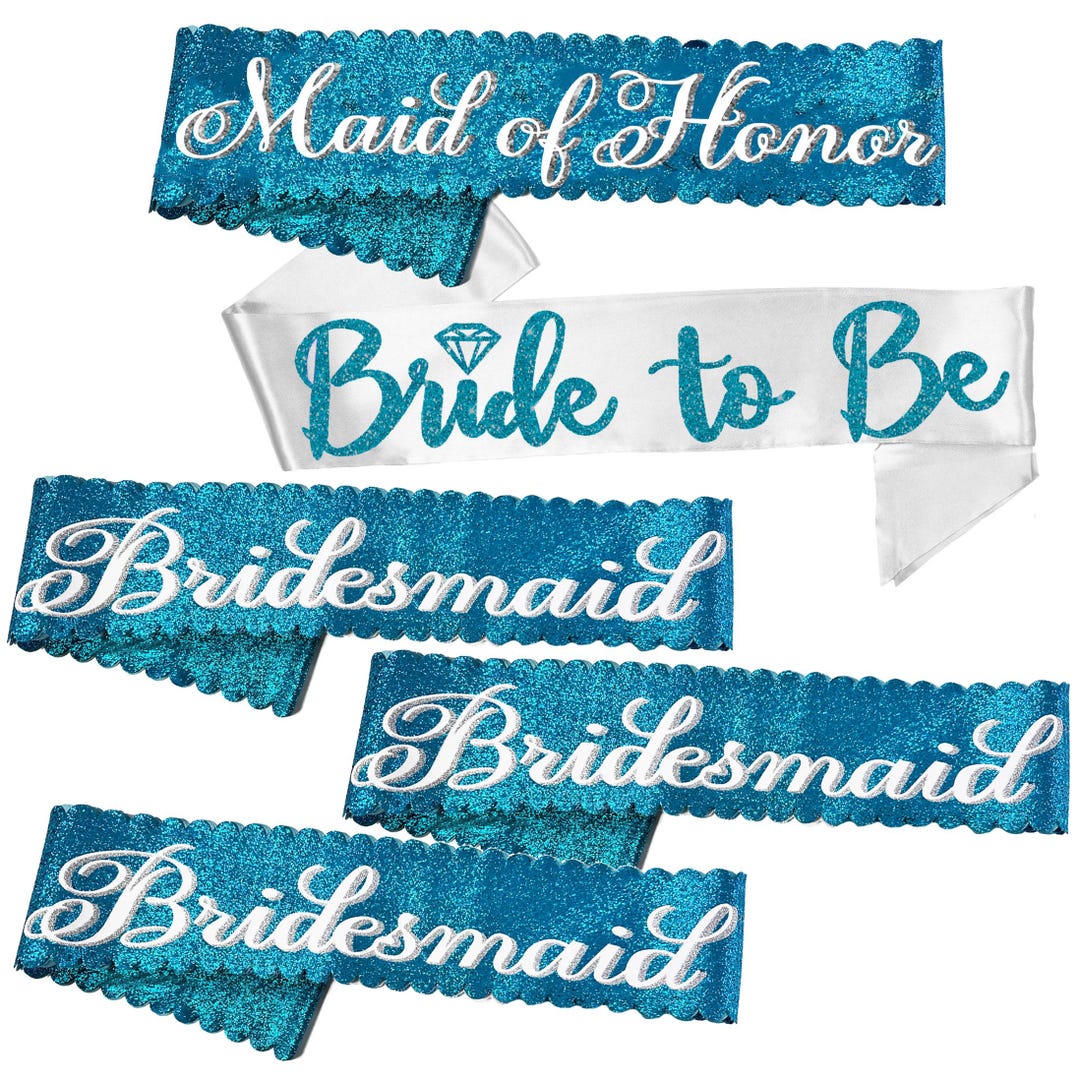Set of 5 Turquoise Bridal Party Sashes • Bridesmaid Sparkle Scallop ...