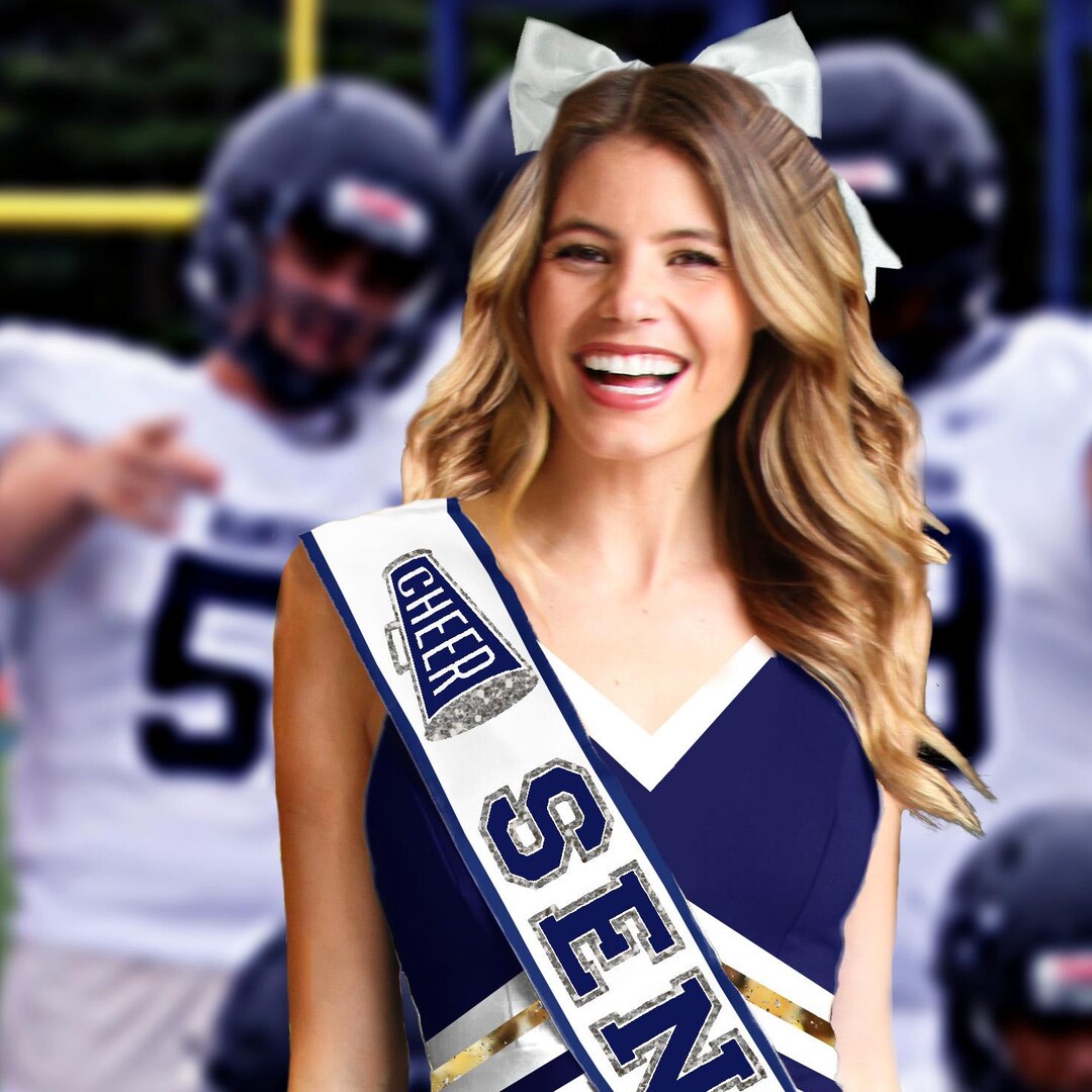 Navy & Silver Cheer Senior Sash • Ribbon Edge Senior Sash • High School ...
