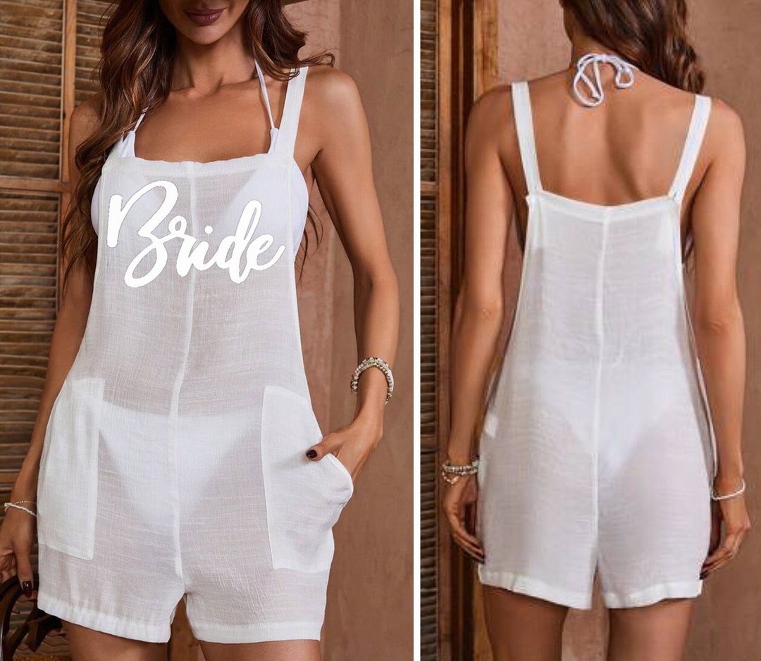 Sheer Bride Romper Short Cover up Top White Glam Bride Bride Bandeau Bikini Bride Swims Pool ...