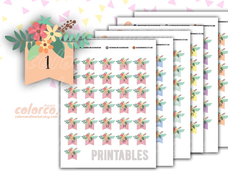 Spring FLORAL Date Covers Printable Planner Stickers Erin - Etsy