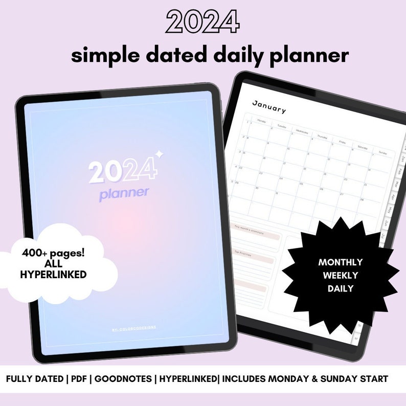 2024 Dated Digital Planner for Goodnotes, iPad & Android Minimalist ...