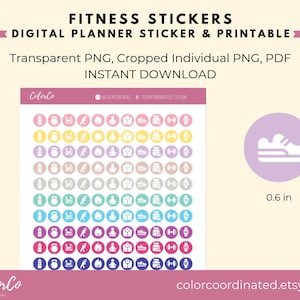Workout, Gym, Fitness Icon Digital Planner Stickers Precropped Stickers ...