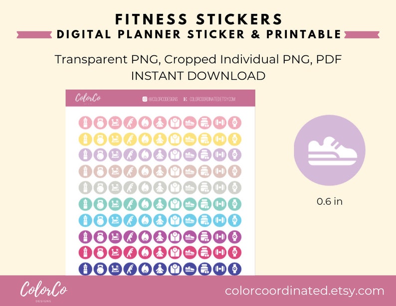 Workout, Gym, Fitness Icon Digital Planner Stickers Precropped Stickers ...