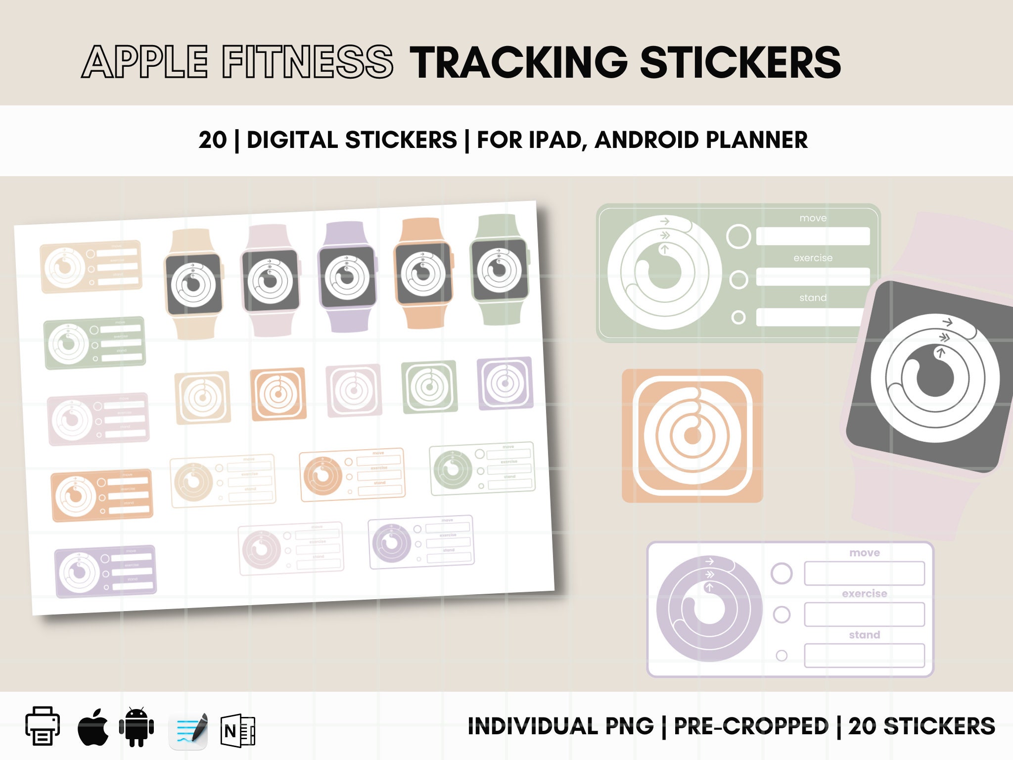 APPLE WATCH FITNESS Stickers, Apple Fitness Rings, Apple Fitness Badge ...