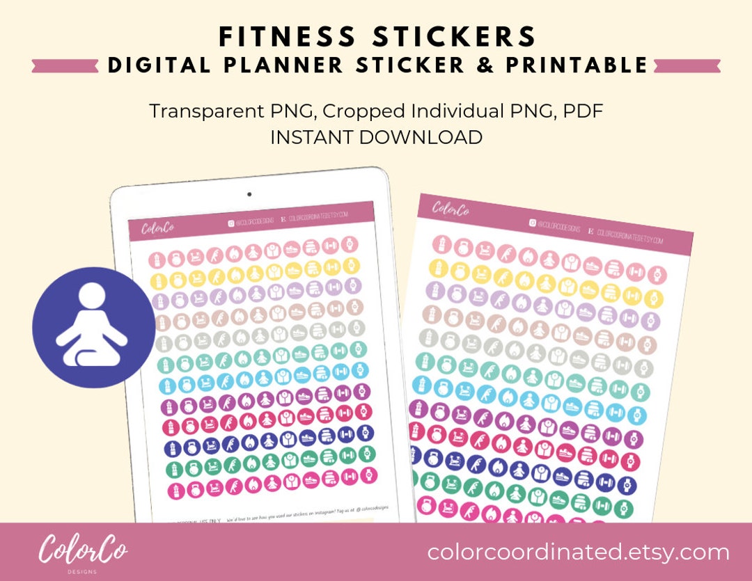 Workout, Gym, Fitness Icon Digital Planner Stickers Precropped Stickers ...