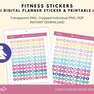 Workout, Gym, Fitness Icon Digital Planner Stickers Precropped Stickers ...