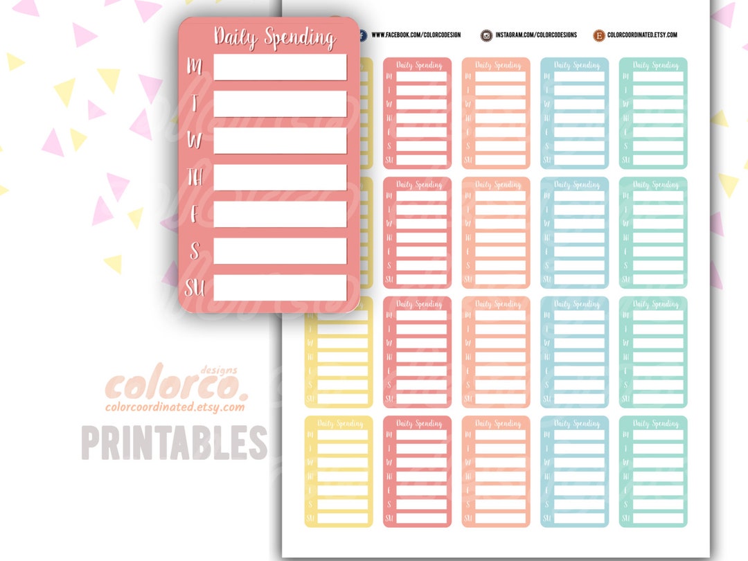 Daily Spending Tracker Printable Planner Stickers Erin Condren Happy ...