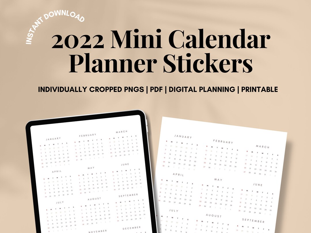 2022 Mini Monthly Calendar Digital Sticker Bullet Journal Calendar Mini ...