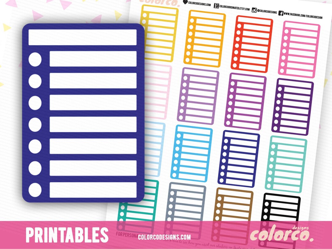 BLANK Stackable Sidebar Checklists Printable Planner Stickers Erin ...