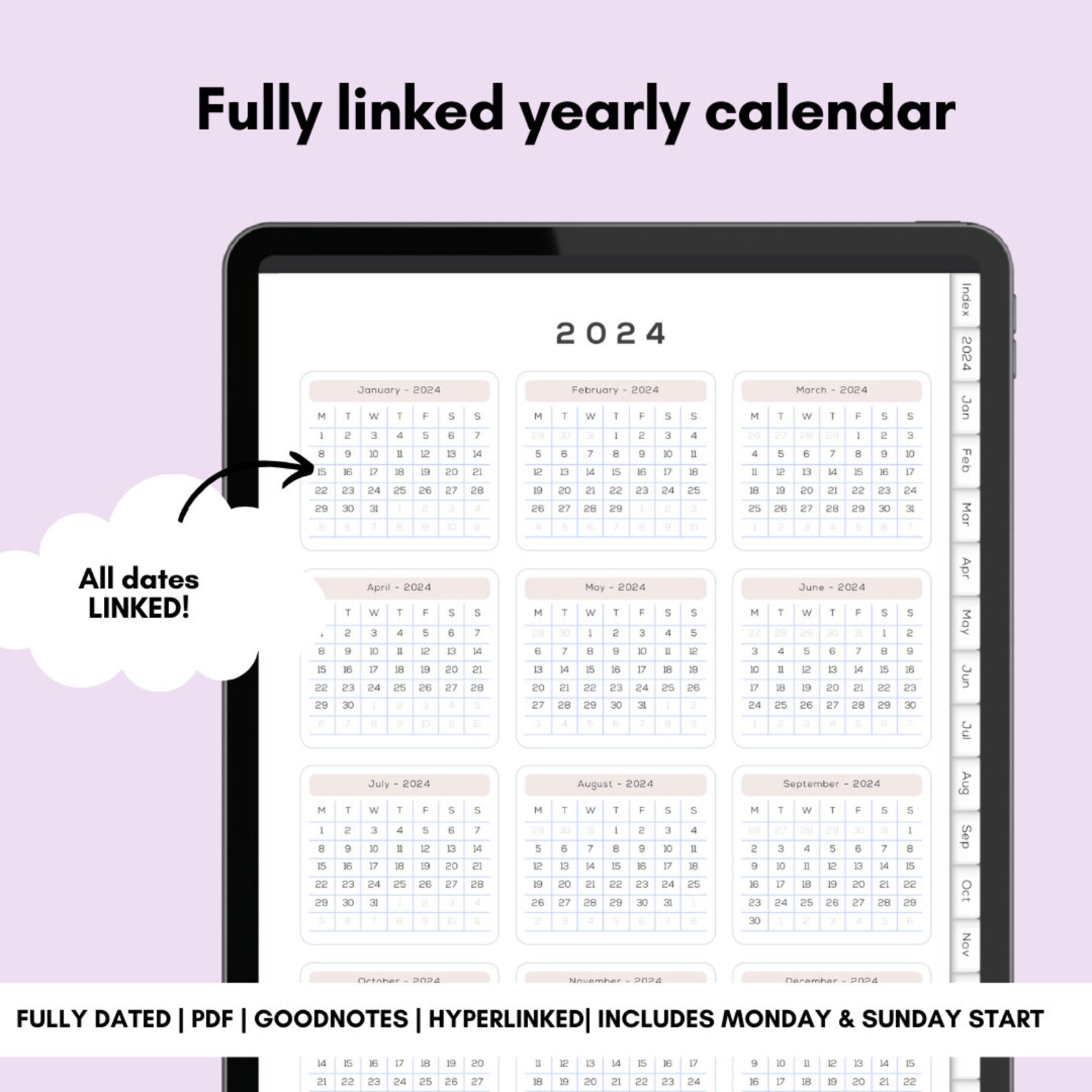 2024 Dated Digital Planner for Goodnotes, iPad & Android Minimalist ...