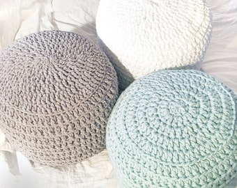 Pink Grey White Hand Crochet Pillow Ottoman Pouf Footstool | Etsy