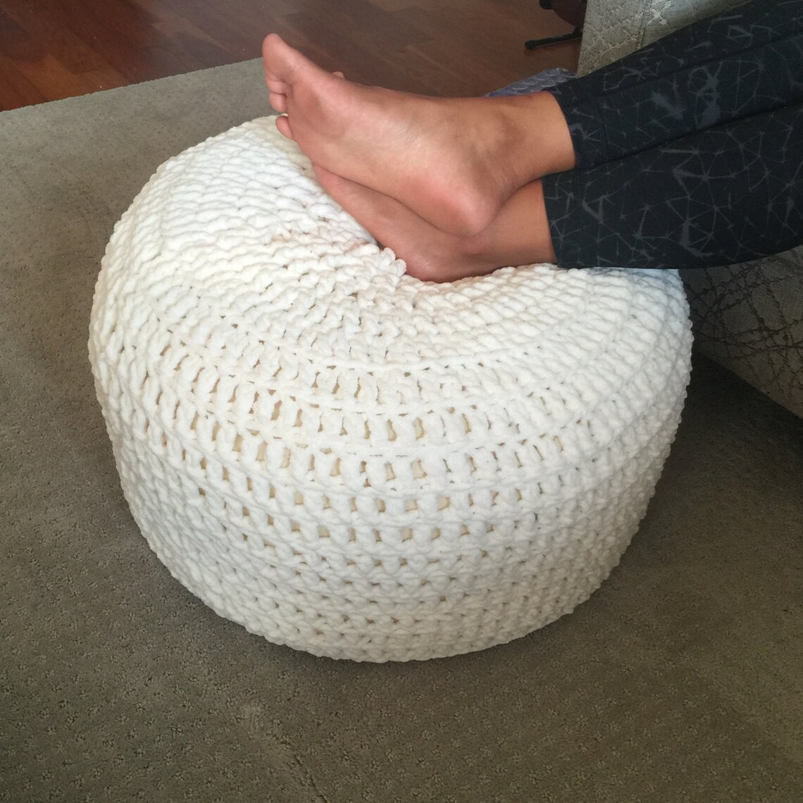 Pink Grey White Hand Crochet Pillow Ottoman Pouf Footstool | Etsy