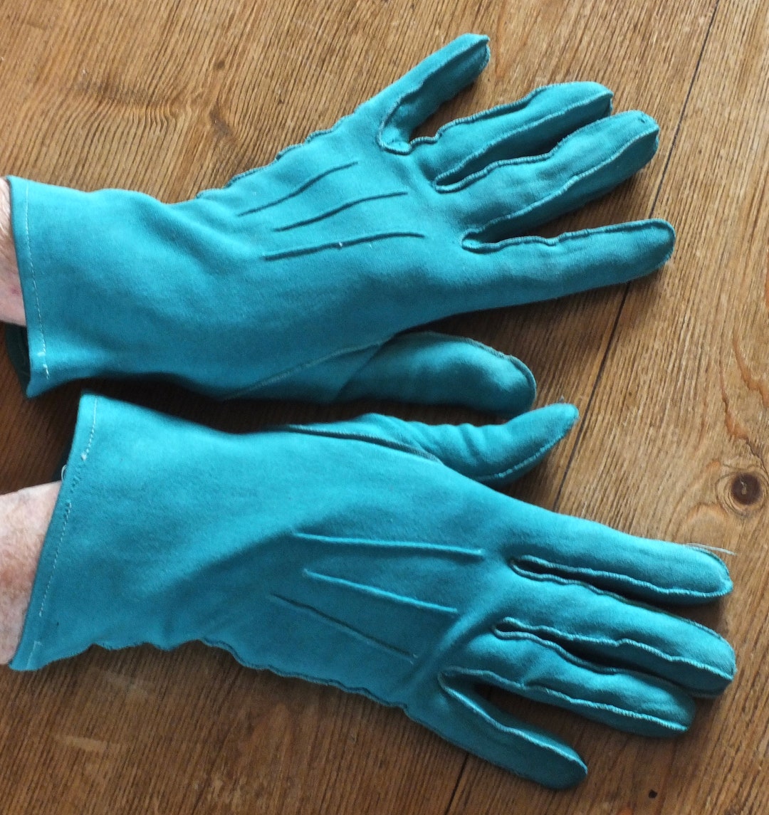 Vintage Turquoise Fabric Gloves, Size 7 - Etsy