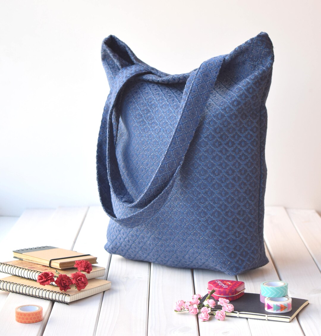 Blue Tote Bag Shoulder Bag School Bag Reusable Schopping - Etsy
