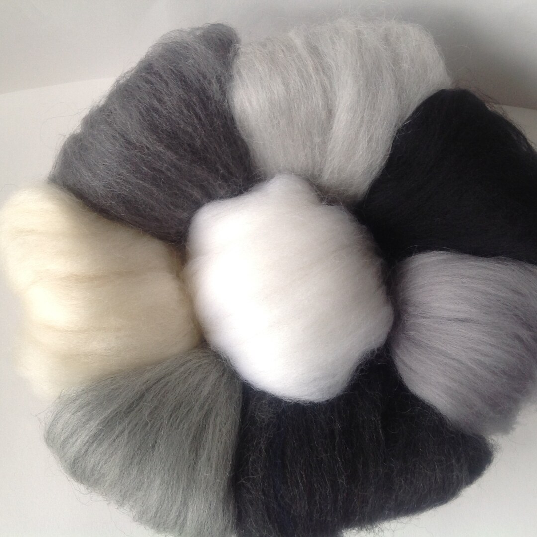 Pack of 8 MONO Colours, Needle Felting Wool, Wool Tops, Sheep Wool ...