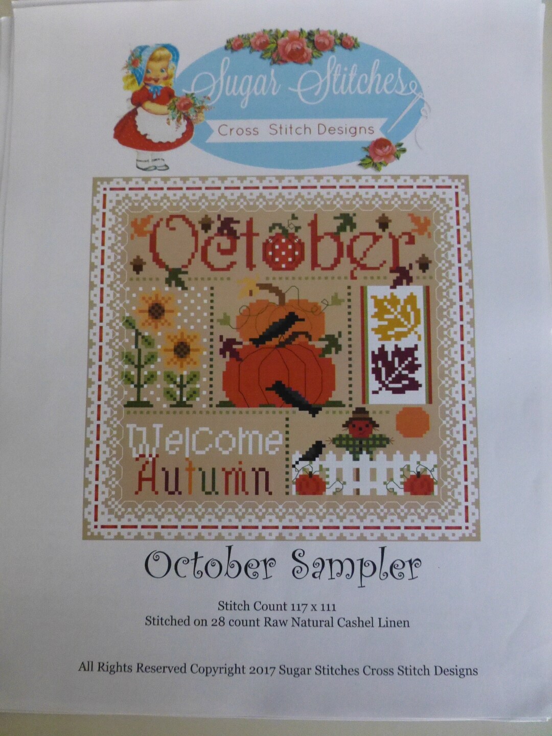 Sugar Stitches october Sampler Welcome Autumn Design Cross Stitch Chart ...