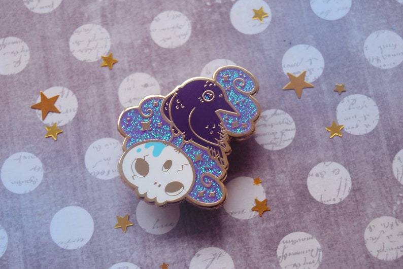 Enamel Pin, Skull Raven Pin, Hard Enamel, Halloween Collectors, Brooch ...