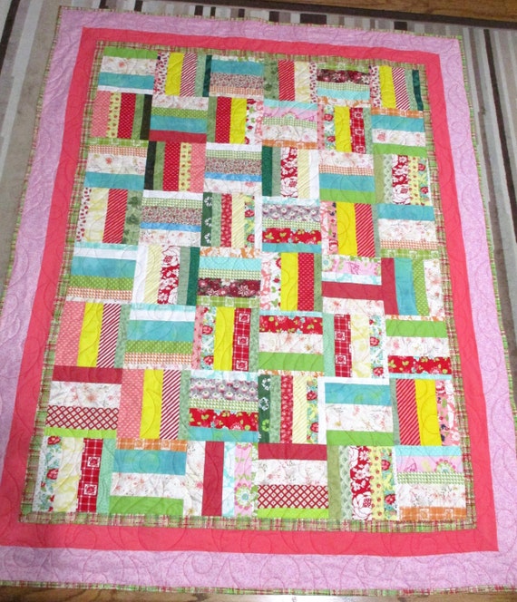 New USA Handmade Throw Quilt Rail Fence Patchwork 52 X - Etsy