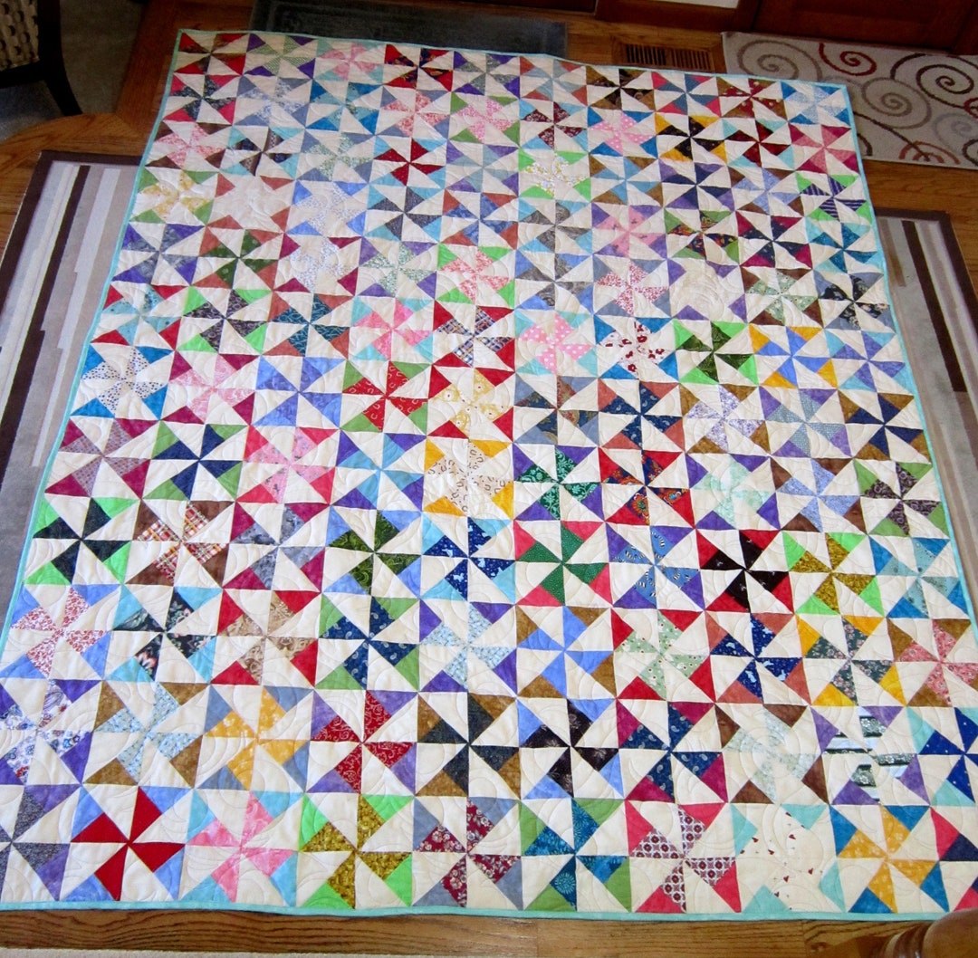 New USA Handmade Double Windmill Patchwork Quilt 71 X 87 Multi-color - Etsy