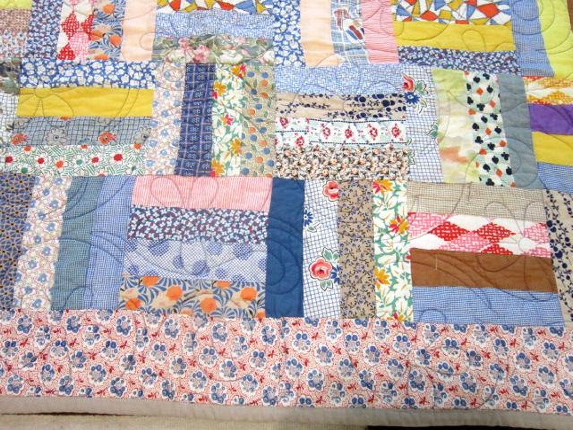 New USA Handmade Full/twin Patchwork Quilt Made From Vintage Rail Fence ...