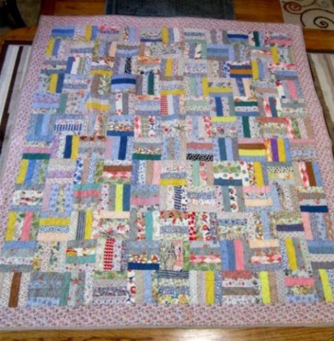New USA Handmade Full/twin Patchwork Quilt Made From Vintage Rail Fence ...
