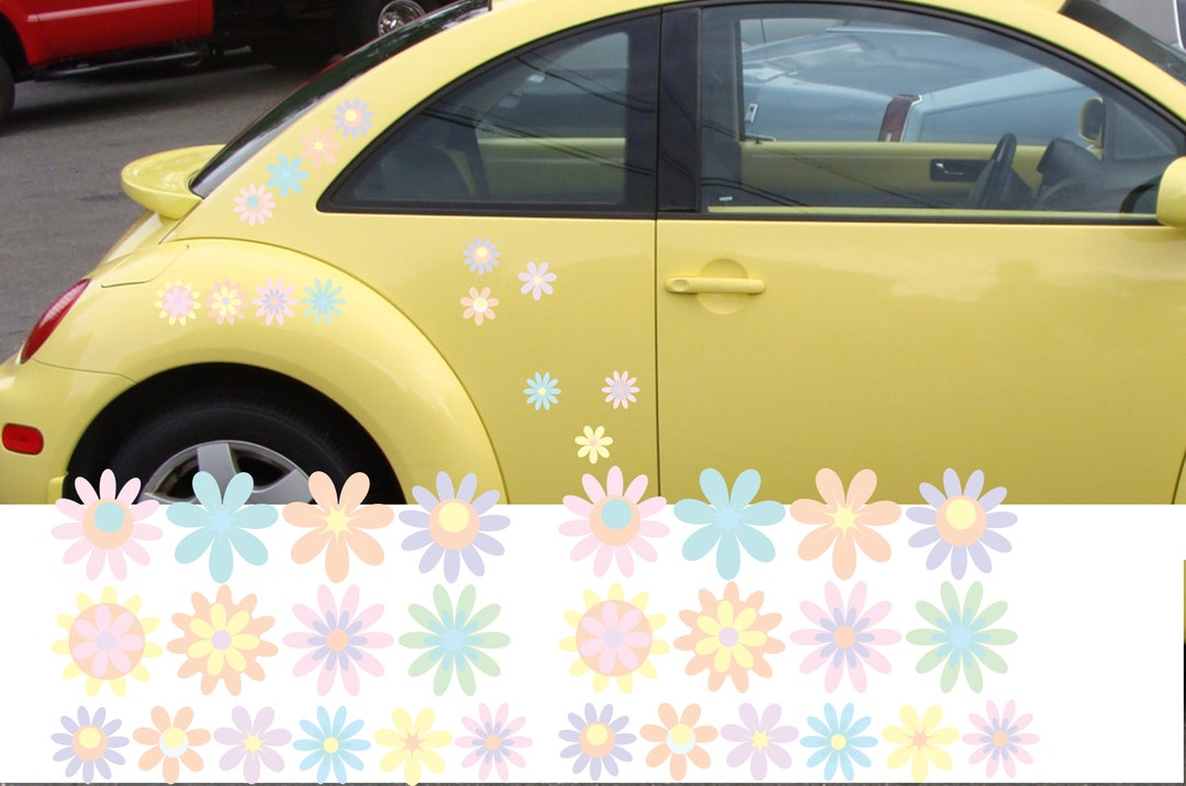 Flowers Car Van Decal Sticker Set Flowers Girly Colourful Pastel Baby ...