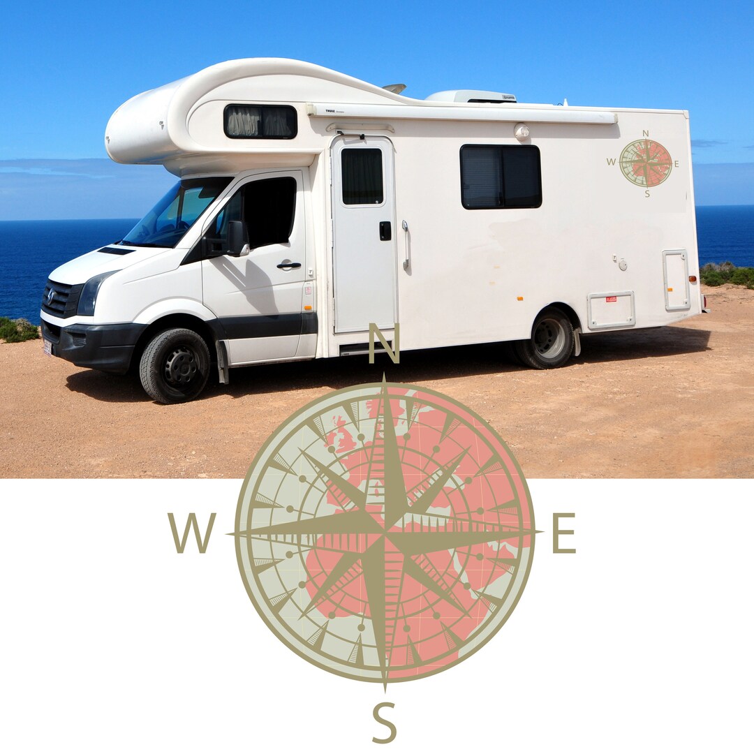 World Map Compass Decal Sticker Graphic for Motorhome Camper Campervan ...