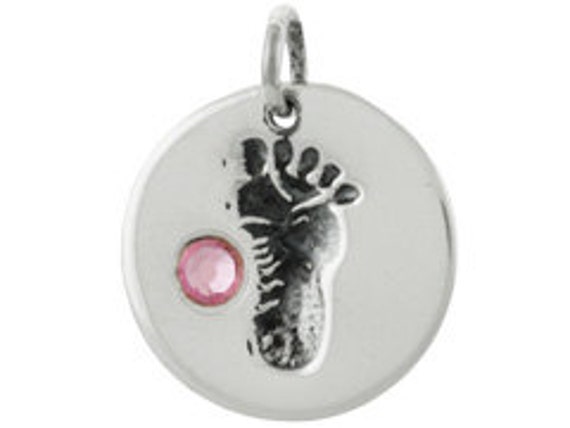 Sterling Silver Baby Feet October / Baby Girl Birthstone Charm | Etsy
