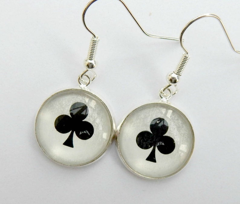 Upcycled Playing Card Club Earrings - Black and White - Etsy
