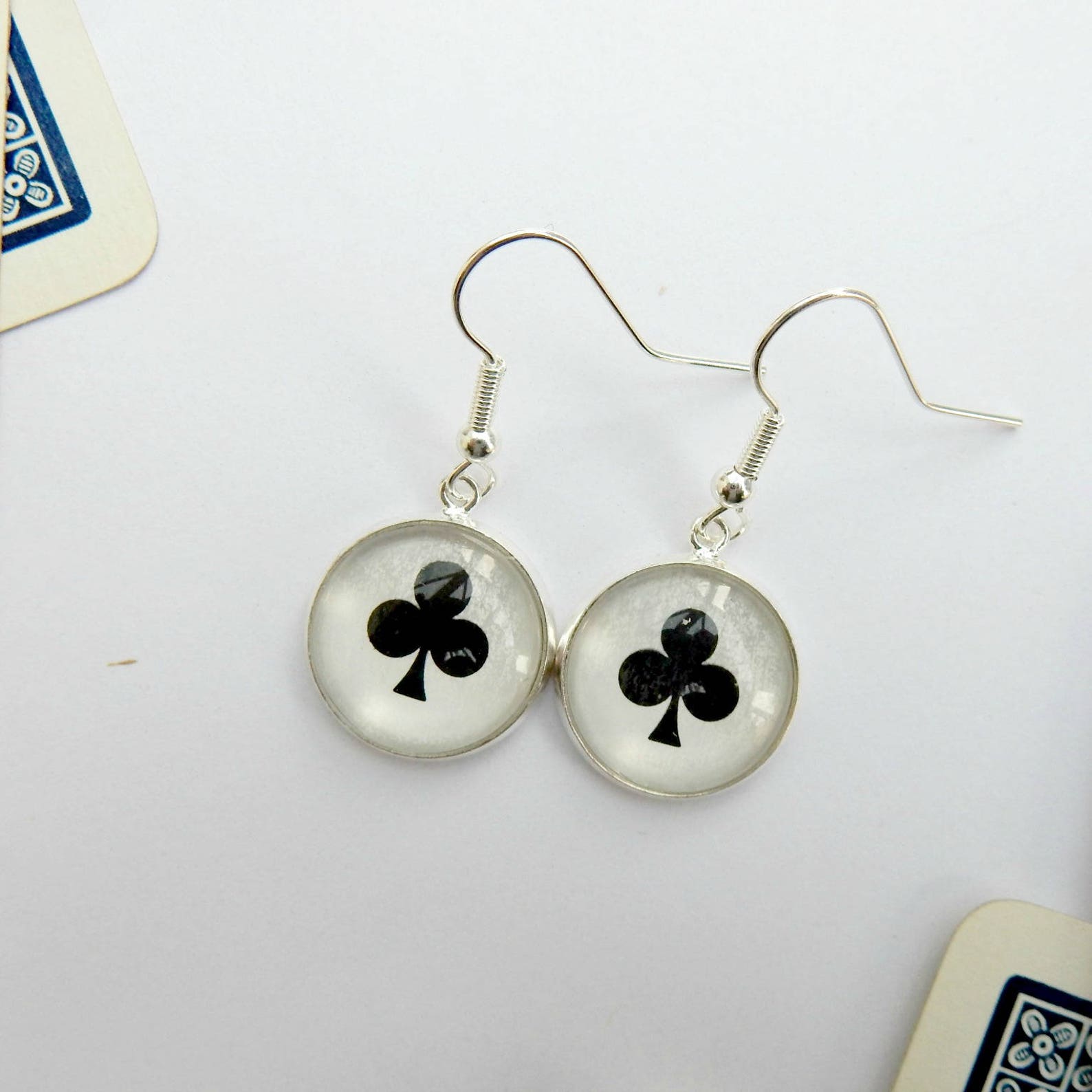Upcycled Playing Card Club Earrings - Black and White - Etsy