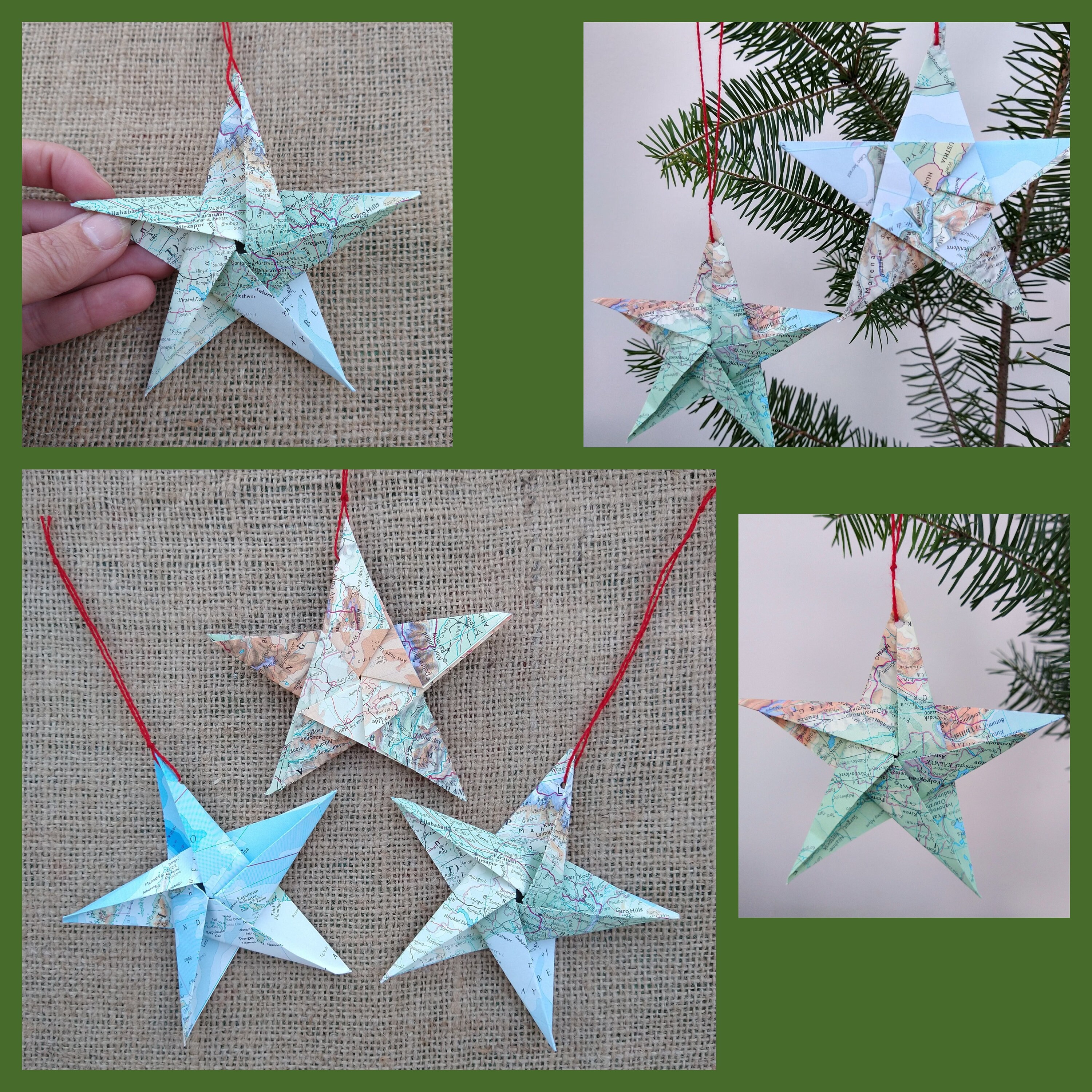 Upcycled Map Origami Star Christmas Decorations - Single or Packs of ...