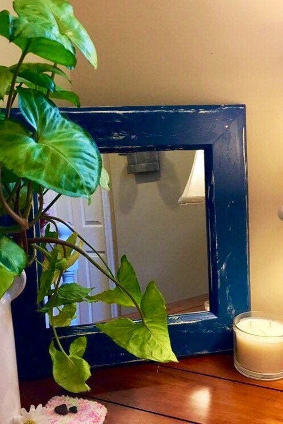 BLUE WALL MIRROR Rustic Wall Mirror Wall | Etsy