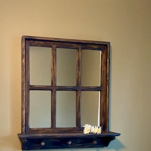 Farmhouse Window Mirror With Shelf Rustic Window Mirror Rustic Mirror ...