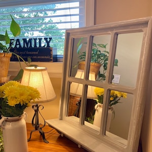 Farmhouse Window Mirror With Shelf Rustic Window Mirror Rustic Mirror ...