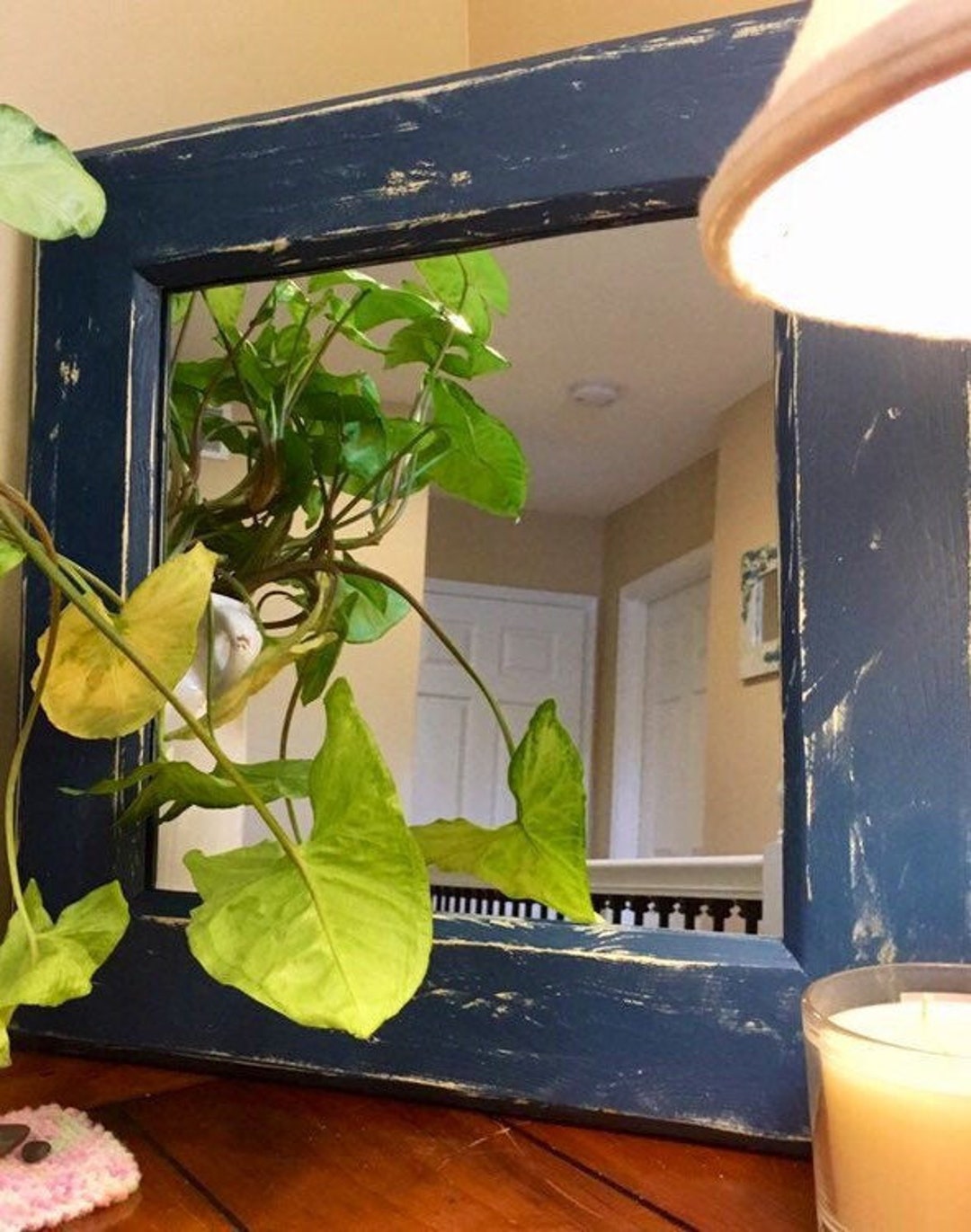 Blue Wall Mirror, Rustic Wall Mirror, Wall Blue Mirror, Rustic Wood ...