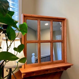 Farmhouse Window Mirror With Shelf Rustic Window Mirror Rustic Mirror ...