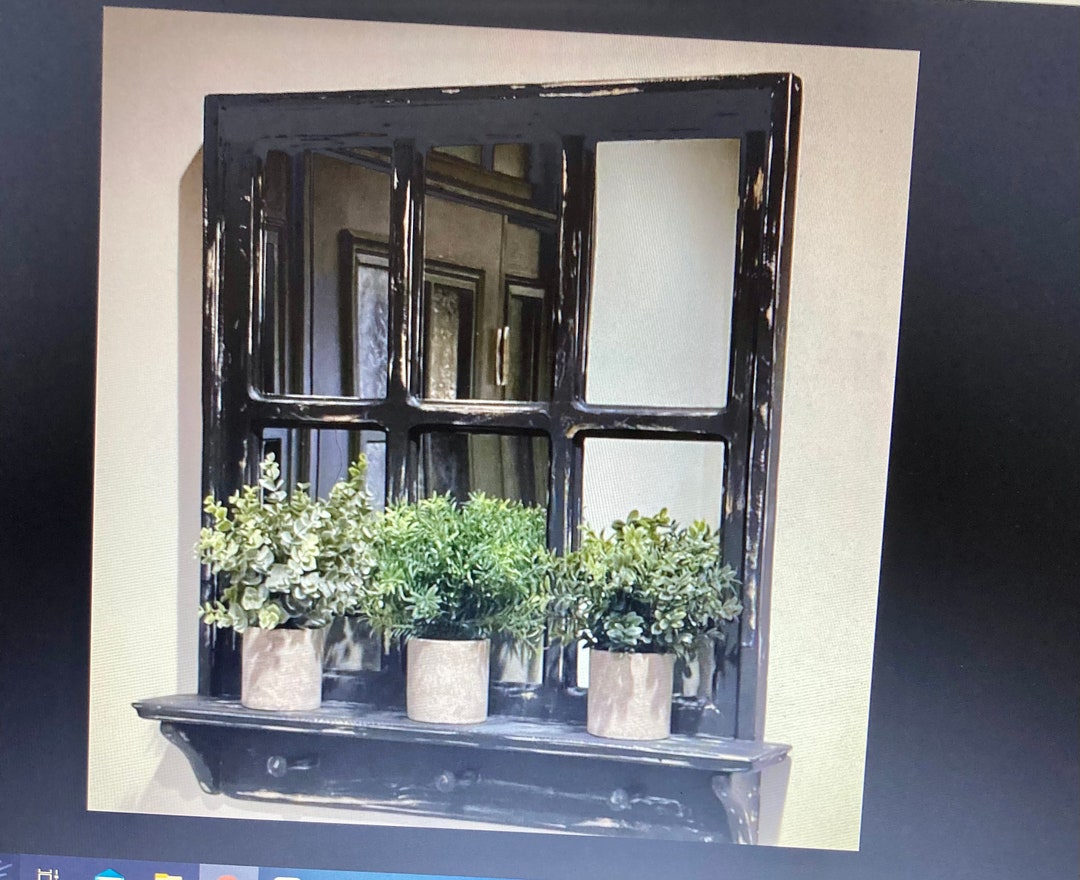 Farmhouse Window Mirror With Shelf, Rustic Window Mirror, Rustic Mirror ...