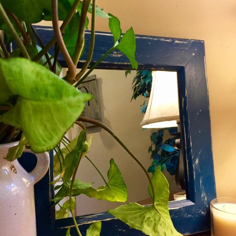 BLUE WALL MIRROR Rustic Wall Mirror Wall | Etsy