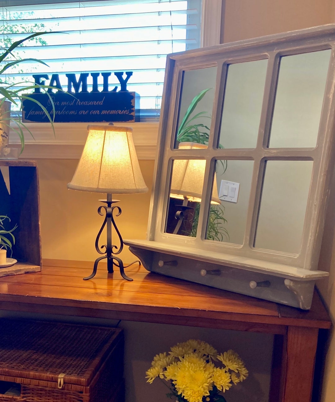 Farmhouse Decor, Farmhouse Window Mirror With Shelf in Light Gray - Etsy